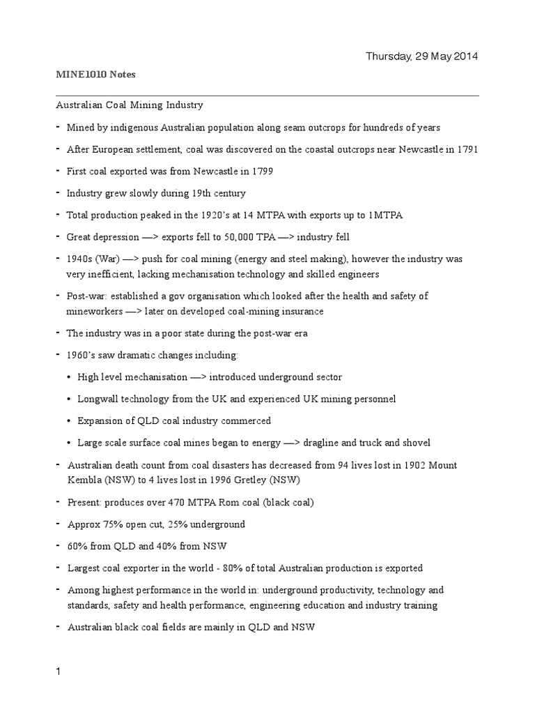 Mine1010 Notes | PDF | Coal Mining | Mining