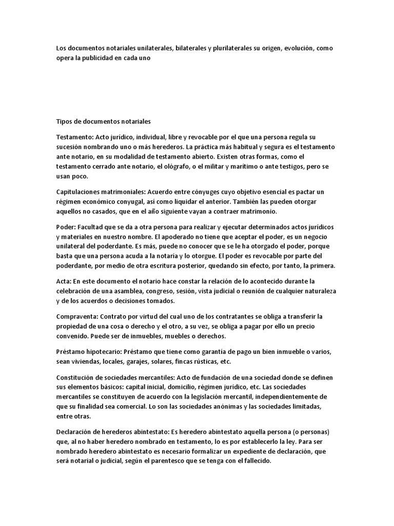 Los Documentos Notariales Unilaterales | Voluntad y testamento ...