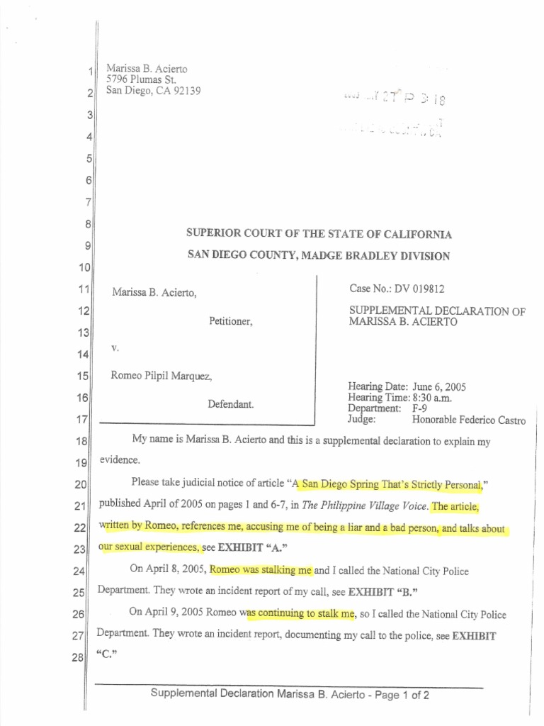 5 Acierto Complaint For Harassment, Stalking, Domestic Violence Against ...