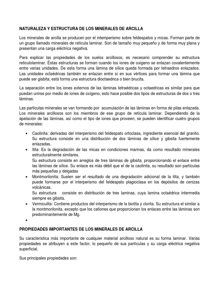 Estructura y Propiedades de Minerales de Arcilla | PDF | Minerales ...
