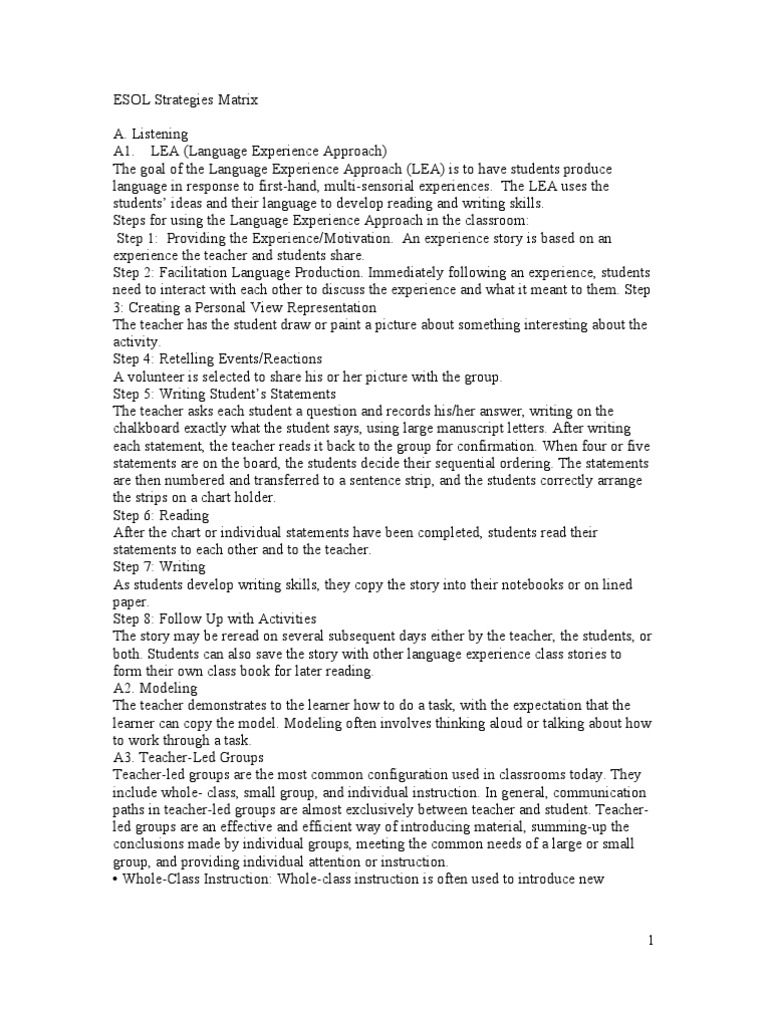 ESOL Listening & Speaking Strategies | PDF | Reading Comprehension ...