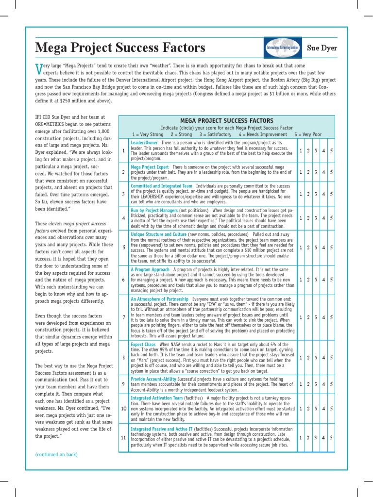Mega Project Success Factors | PDF