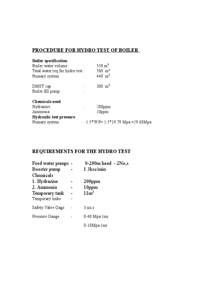 Boiler Hydro Test Procedure Overview | PDF | Pump | Civil Engineering