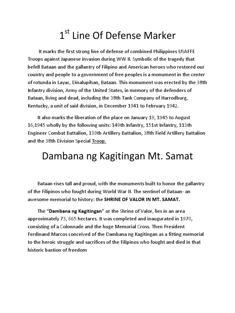 Bataan's First Line of Defense Monument | PDF | Philippines | Armed ...
