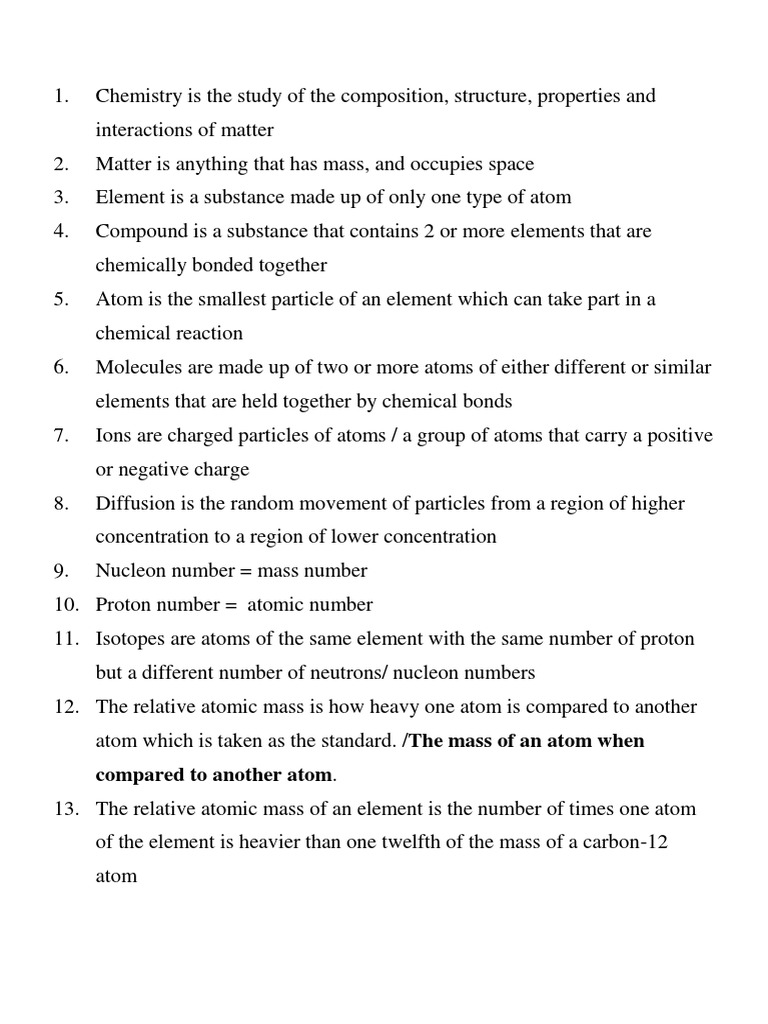 Chemistry Definitions | PDF | Atoms | Molecules