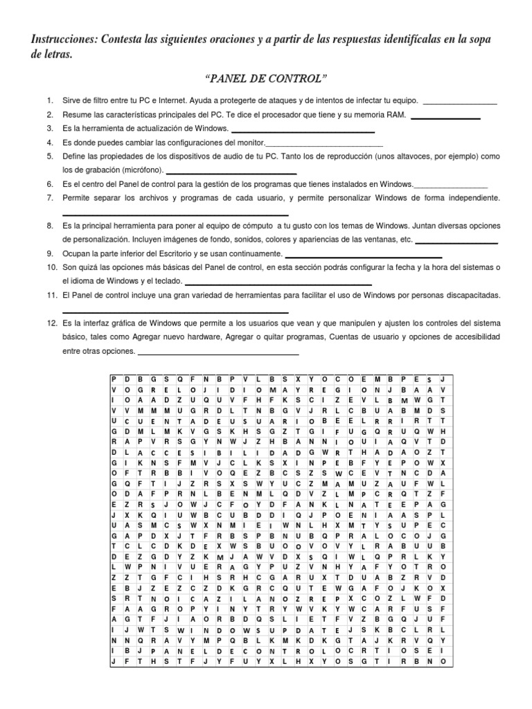 Sopa de Letras Panel de Control | PDF | Plataformas de computación ...
