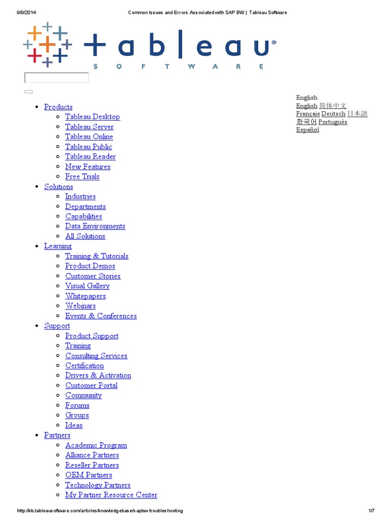 Common Issues and Errors Associated With SAP BW - Tableau Software ...