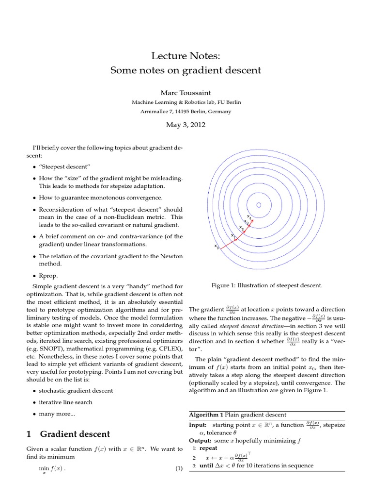Lecture Notes: Some Notes On Gradient Descent: Marc Toussaint | PDF ...