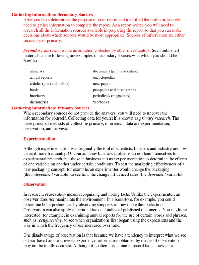 Gathering Information | PDF | Primary Sources | Survey Methodology