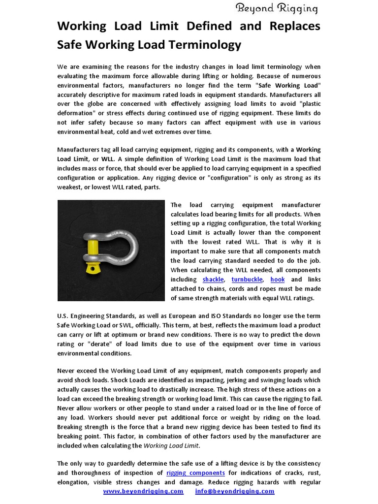 Working Load Limit Defined and Replaces Safe Working Load Terminology ...