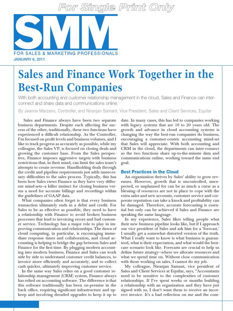 Sales and Finance Work Together in The Best-Run Companies | PDF ...