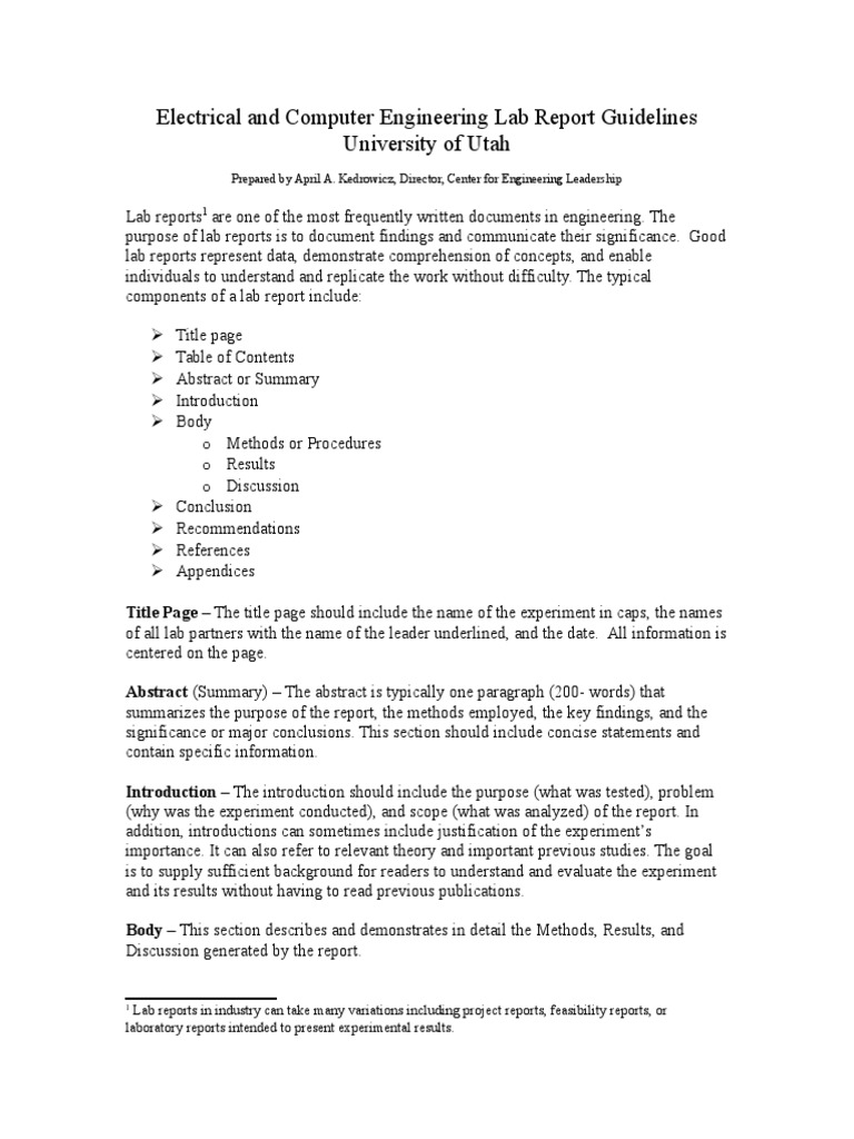 Electrical and Computer Engineering Lab Report Guidelines2 | PDF ...