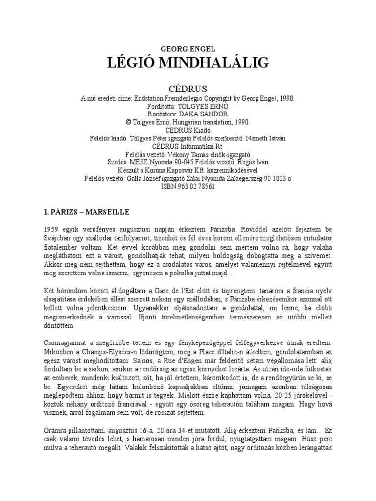 Georg Engel - Légió Mindhalálig | PDF