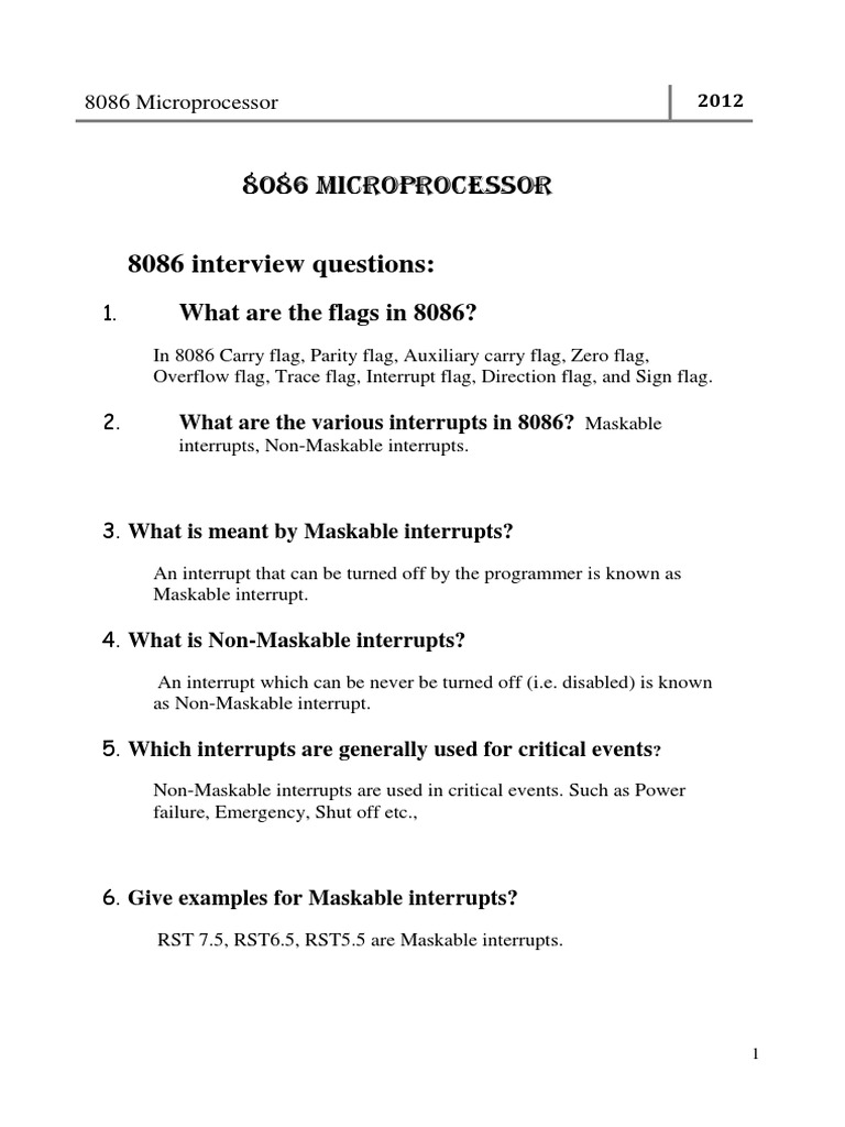 8086 Interview Questions:: 8086 Microprocessor | PDF | Instruction Set | Areas Of Computer Science