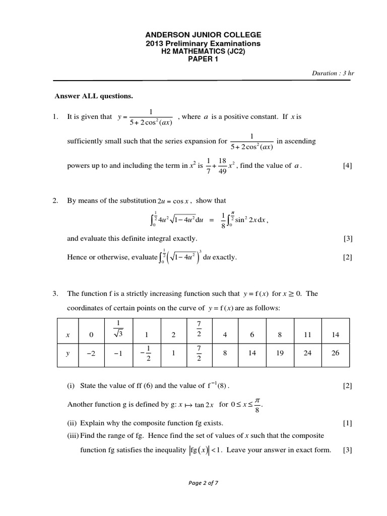 AJC 2013 H2 Math Prelim Exam Paper | PDF | Shape | Complex Number