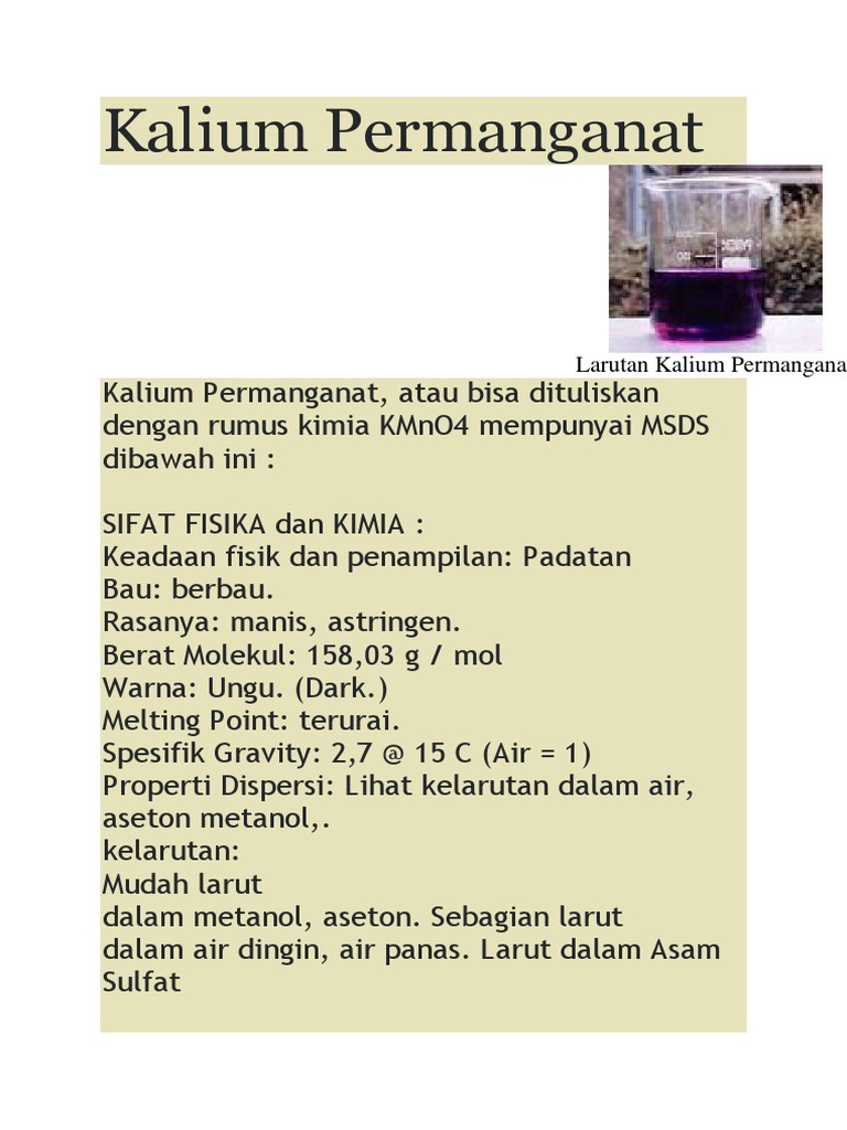 Msds Kalium Permanganat (Kmno4) PDF, 51% OFF