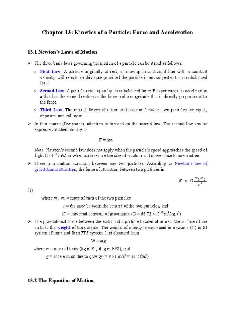 Dynamics: Particle Motion Basics | PDF | Acceleration | Force