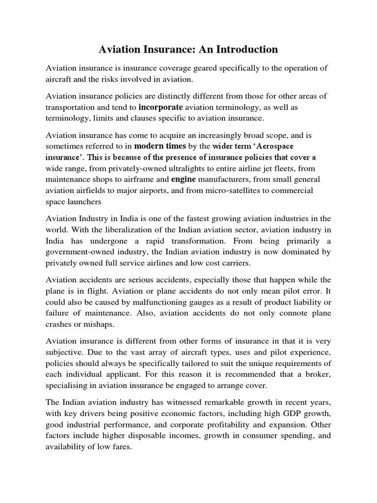 Aviation Insurance | PDF | Insurance | Airlines