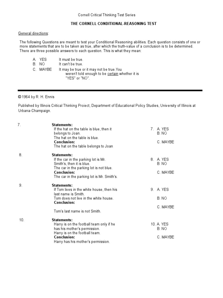 Cornell Conditional Reasoning Test | PDF | Sports & Recreation ...