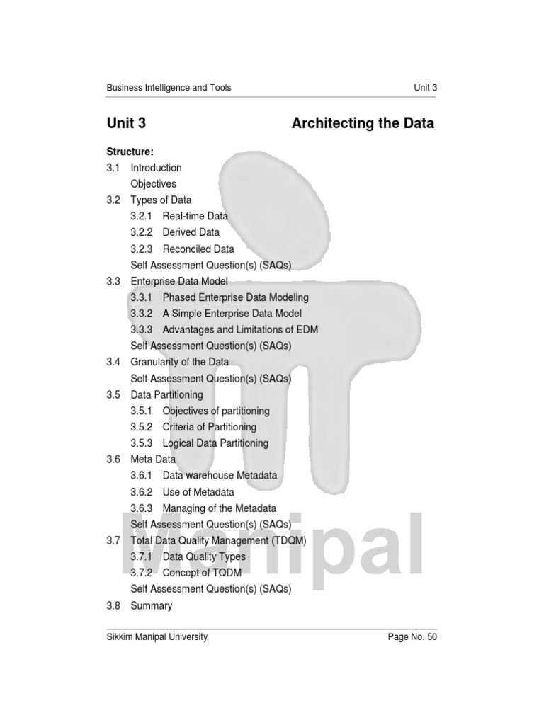 Unit 3 Architecting The Data: Structure | PDF | Metadata | Data Warehouse