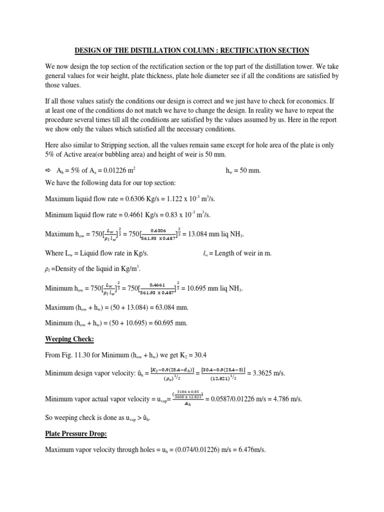 Distillation Tower - Rectification Section | PDF | Distillation | Liquids