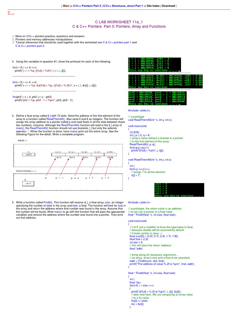 C Lab Worksheet 11A - 1 C & C++ Pointers Part 3: Pointers, Array and ... C Lab Worksheet 11A - 1 C & C++ Pointers Part 3: Pointers, Array and ...