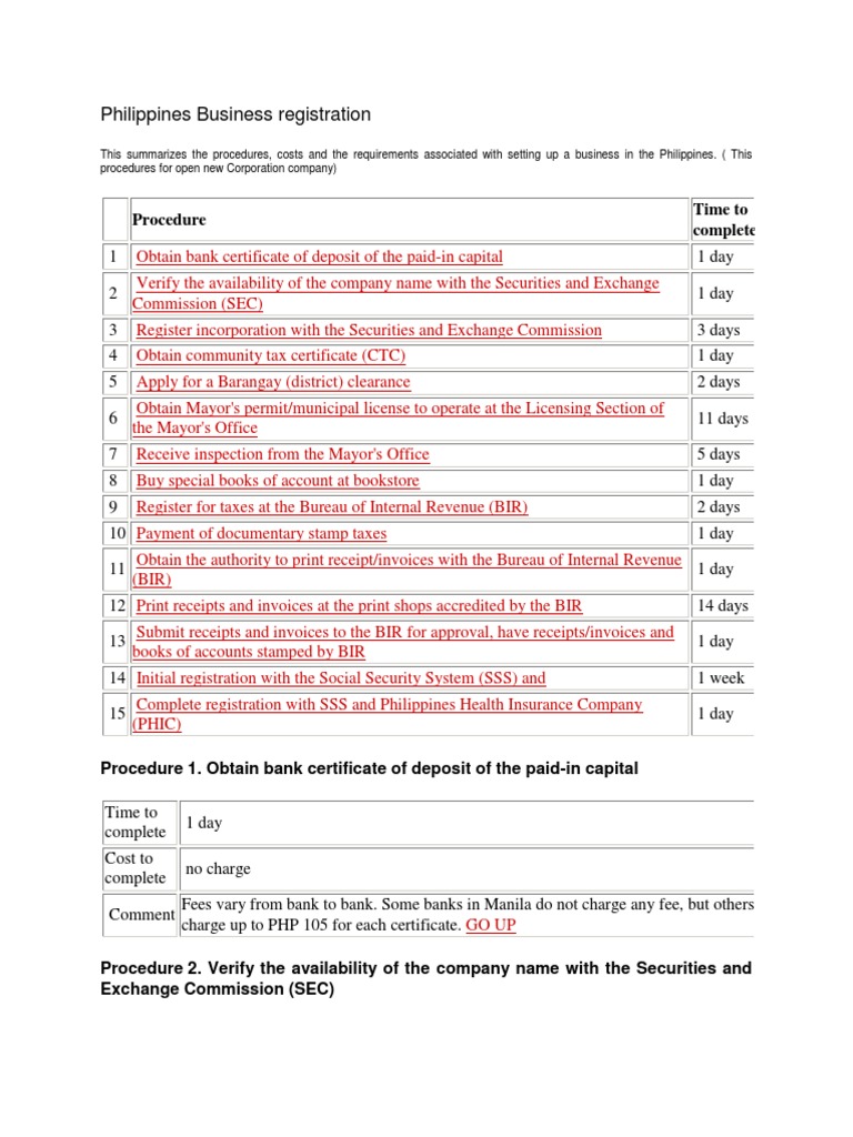Philippines Business Registration: Time To Complete | PDF | Board Of ...