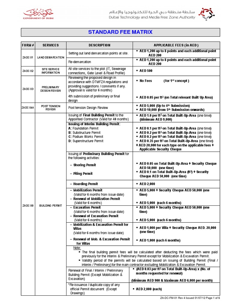 Tecom Fee Matrix | PDF | Road Transport | Transport