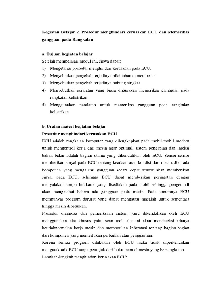 Materi Memperbaiki Kerusakan Ringan Rangkaian Kelistrikan | PDF