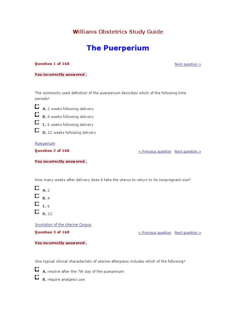 Williams Obstetrics Study Guide - The Puerperium | PDF | Birth Control ...