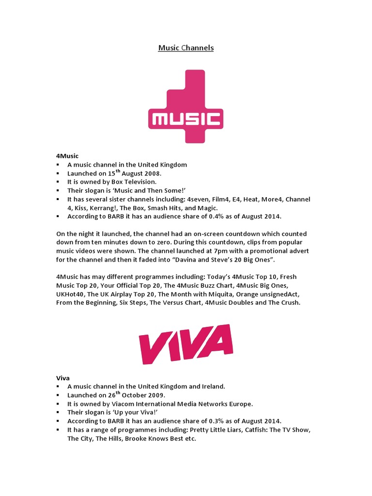 Media - Music Channels | PDF | Mtv | Music Videos