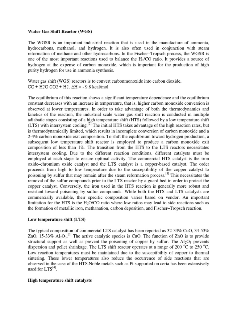 Water Gas Shift Reactor | PDF | Industrial Processes | Chemical Process ...