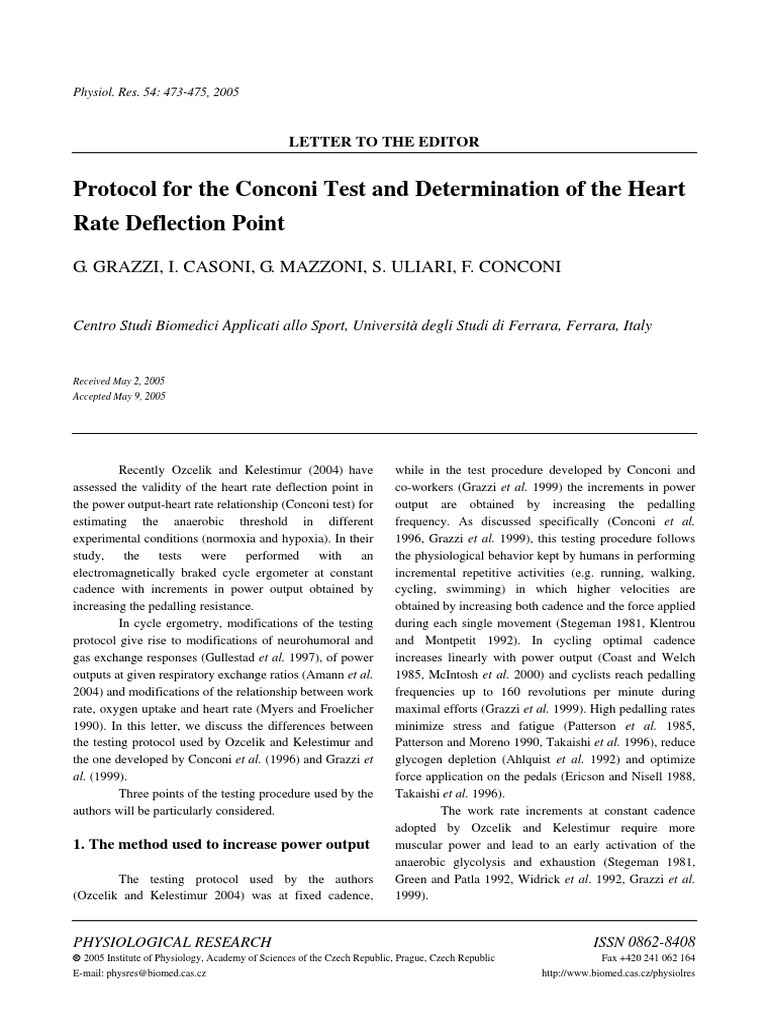 Protocol For The Conconi Test and Determination of The Heart Rate ...