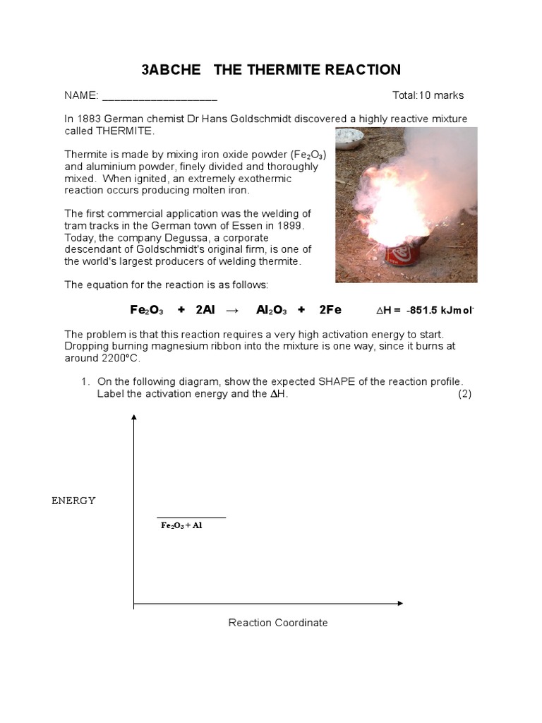 Thermite Reaction Task Updated | PDF | Metals | Atoms