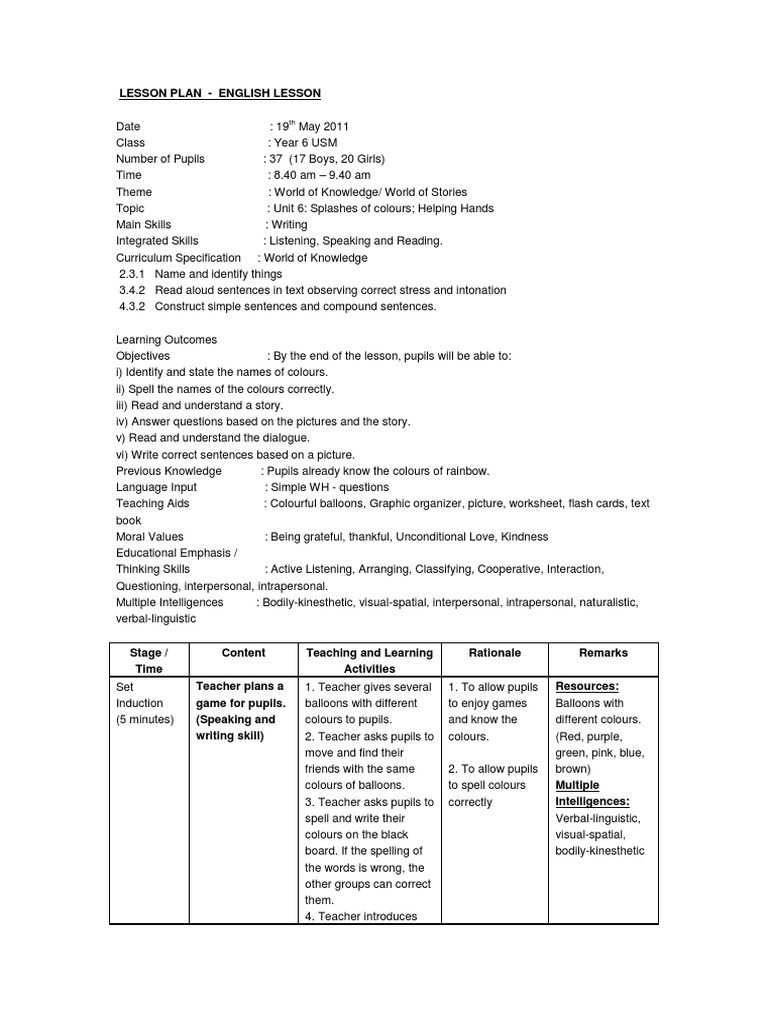 Lesson Plan Year 6 | PDF | Blue | Lesson Plan