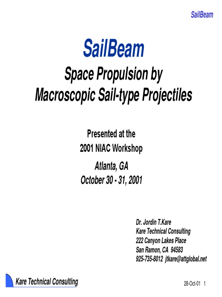 Sailbeam: Space Propulsion by Macroscopic Sail-Type Projectiles | PDF ...