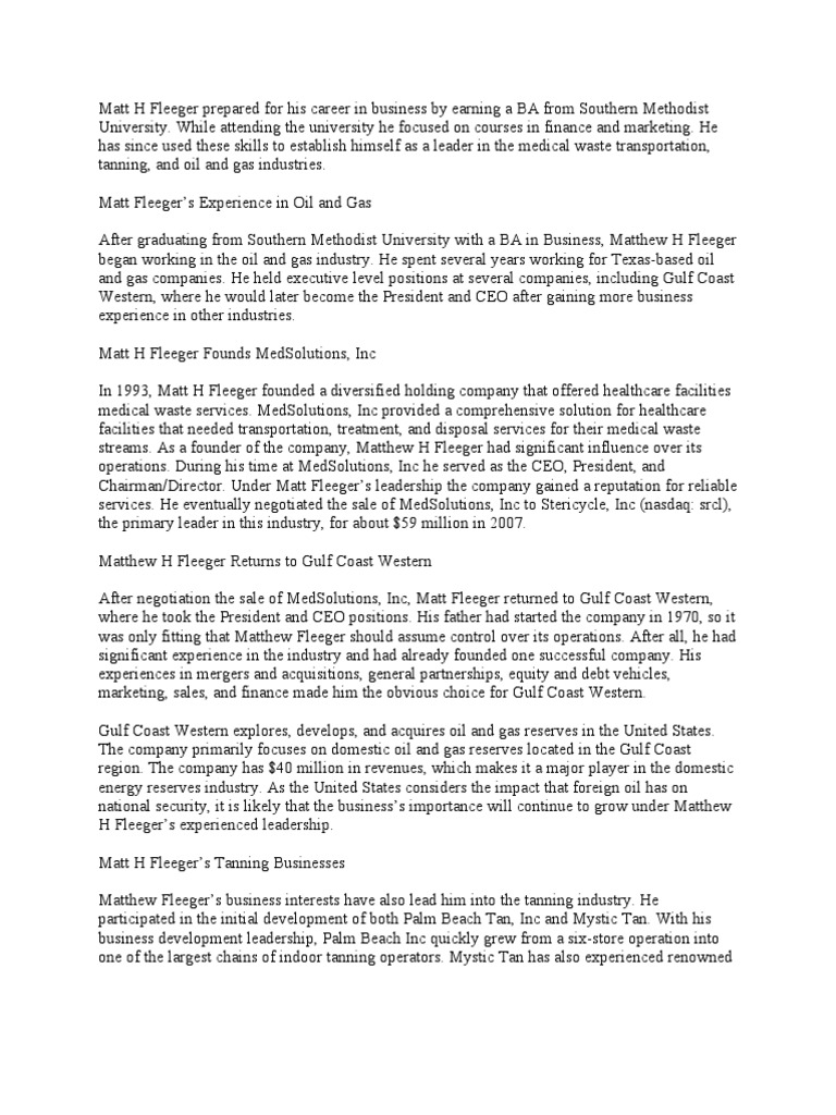 Matt Fleeger's Business Leadership Journey | PDF | Economies | Business