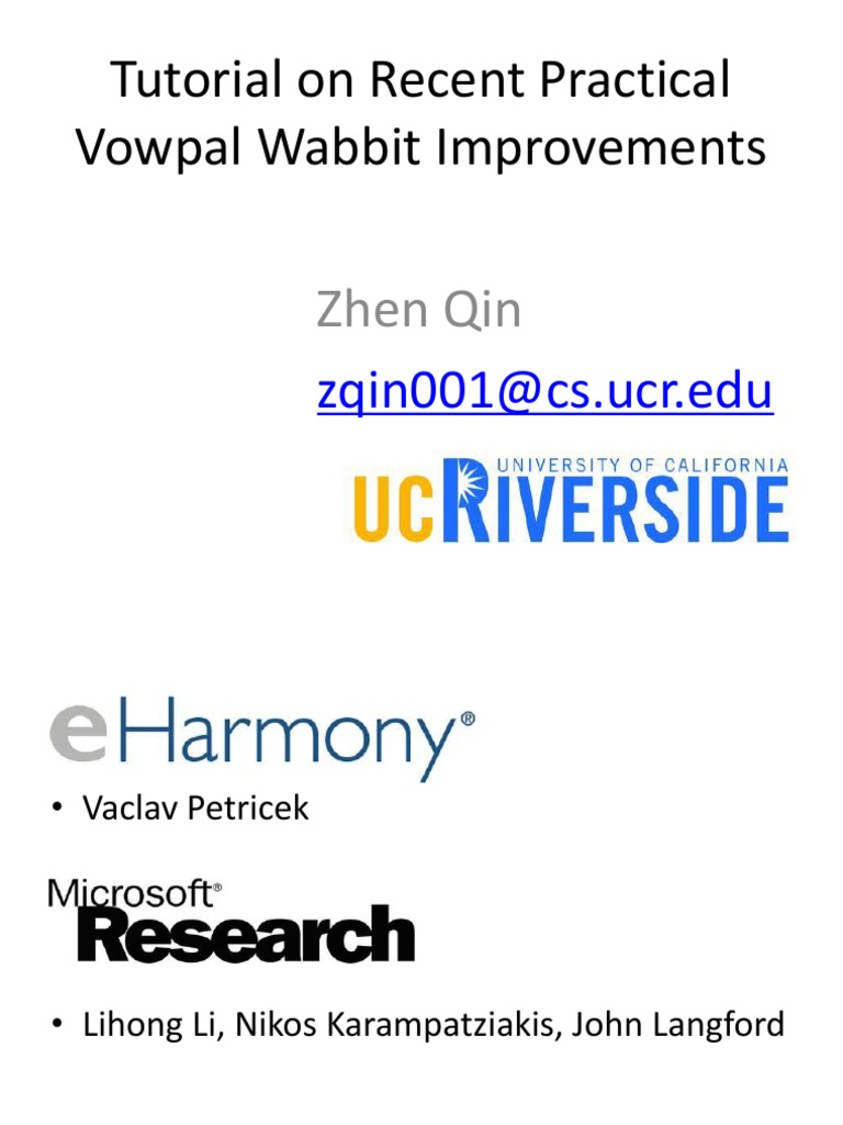 Tutorial On Recent Practical Vowpal Wabbit Improvements: Zhen Qin | PDF | Bootstrapping ...