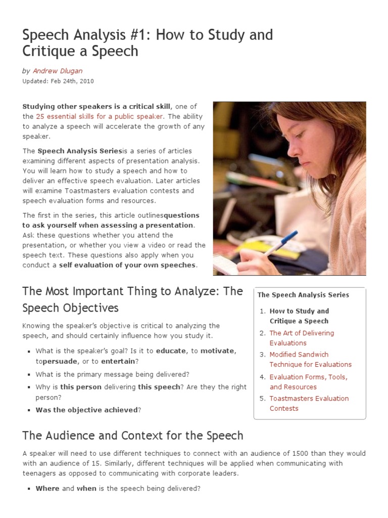 Speech Analysis - How To Critique A Speech | PDF | Public Speaking ...