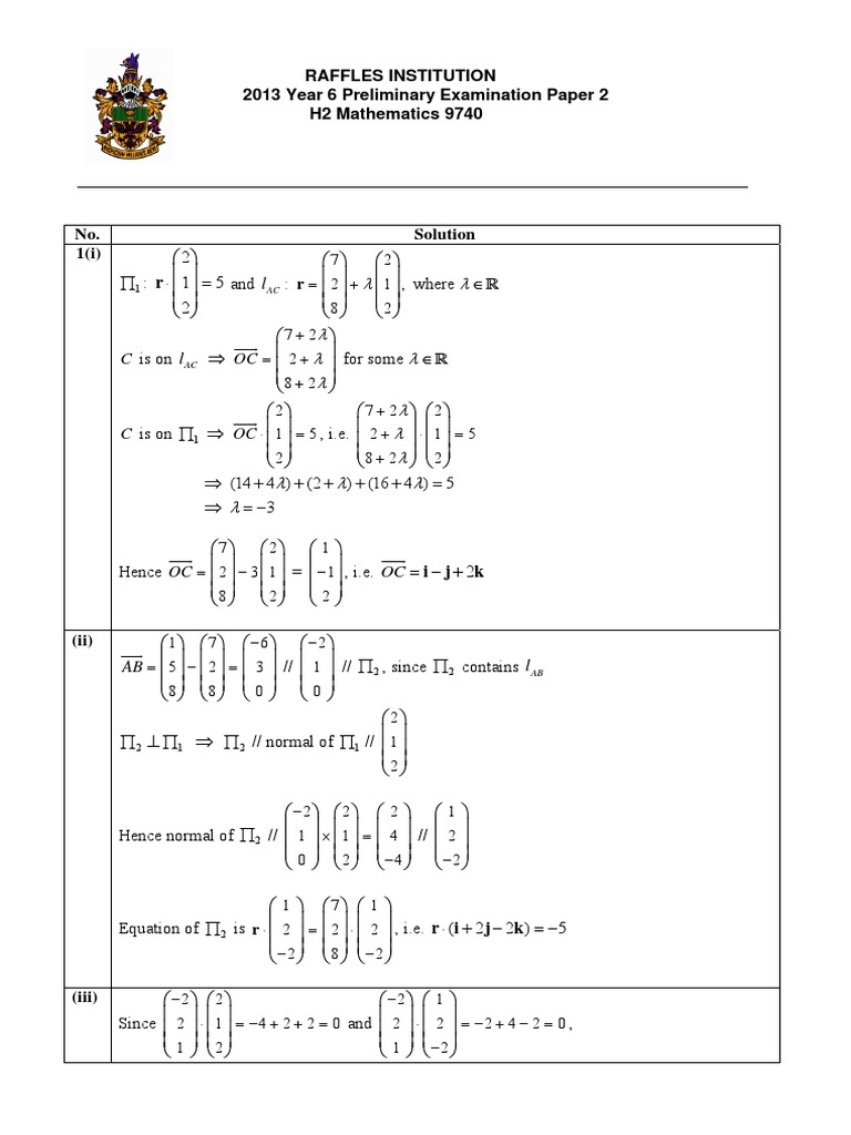 RI H2 Maths 2013 Prelim P2 Solutions | PDF | Correlation And Dependence | Statistical Analysis