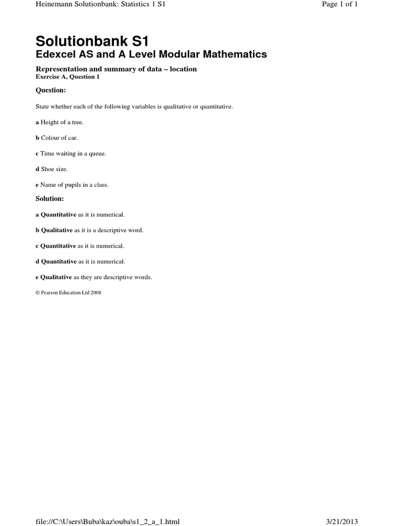 Solutionbank S1: Edexcel AS and A Level Modular Mathematics | PDF | Median | Mode (Statistics)