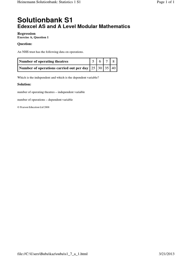 Solutionbank S1: Edexcel AS and A Level Modular Mathematics | PDF | Regression Analysis | Linear ...
