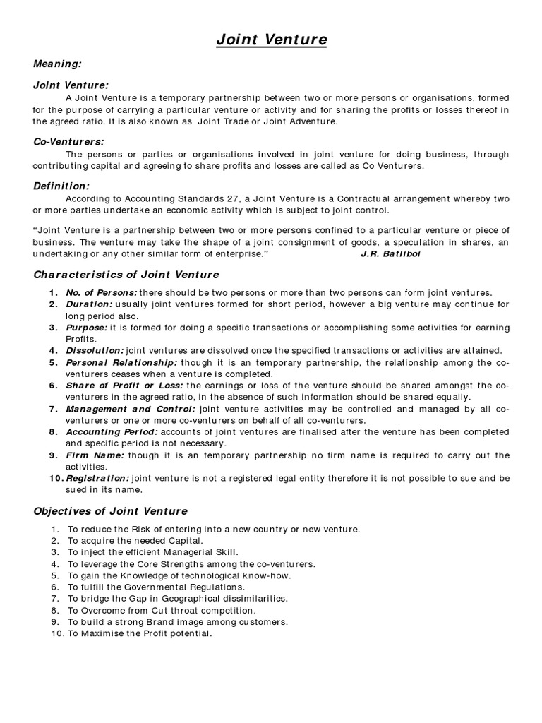 Meaning: Joint Venture | PDF | Joint Venture | Debits And Credits