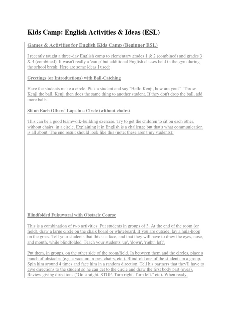English Camp Activities | PDF | Vocabulary | English Language