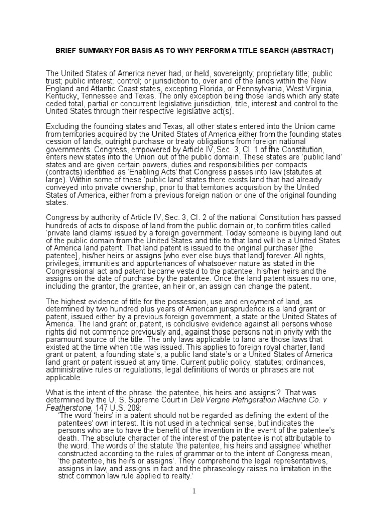 Brief Summary For Basis As To Why Perform A Title Search (Abstract ...