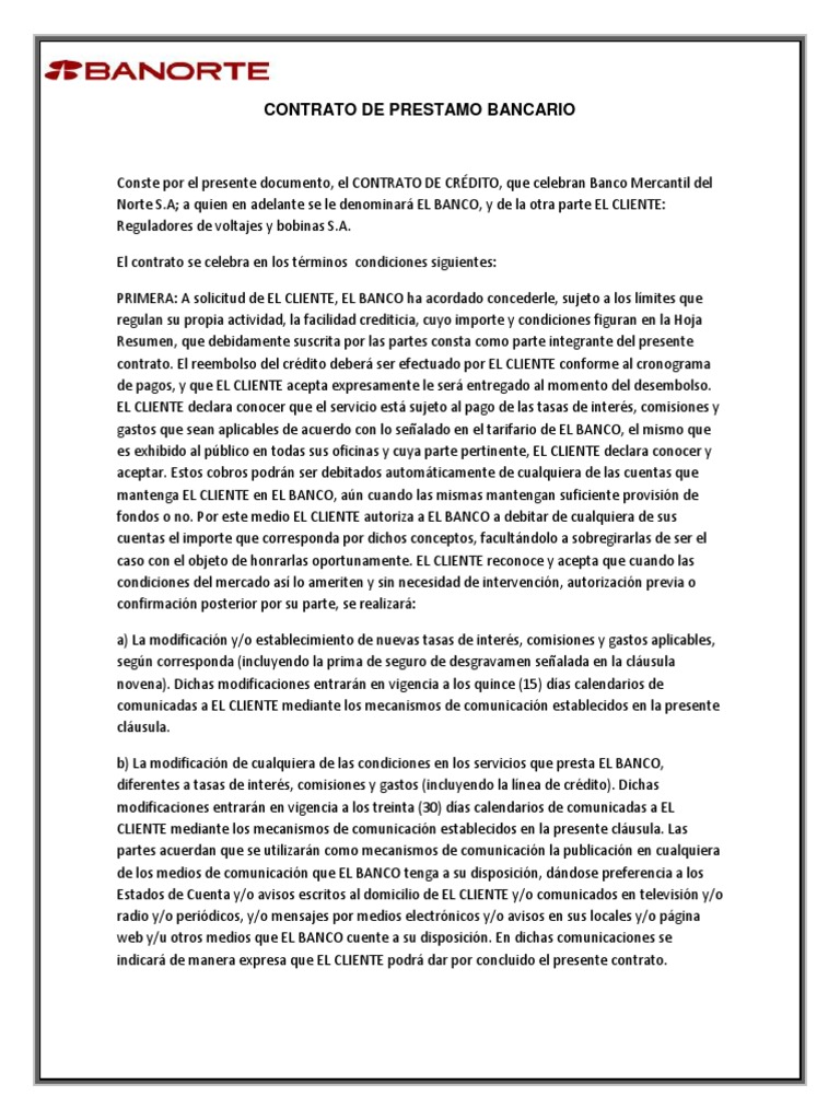 Contrato de Prestamo Bancario | PDF | Seguro | Bancos