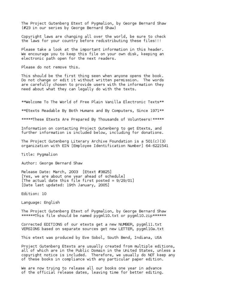 Pygmalion by Shaw, George Bernard, 1856-1950 | PDF | Project Gutenberg ...