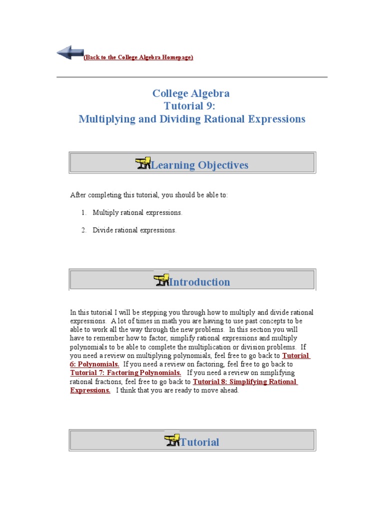 College Algebra Tutorial 9: Multiplying and Dividing Rational ...