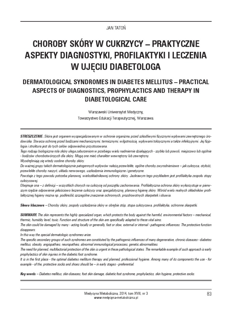 (MM2014-3-83) Jan Tatoń: Choroby Skóry W Cukrzycy - Praktyczne Aspekty Diagnostyki, Profilaktyki ...