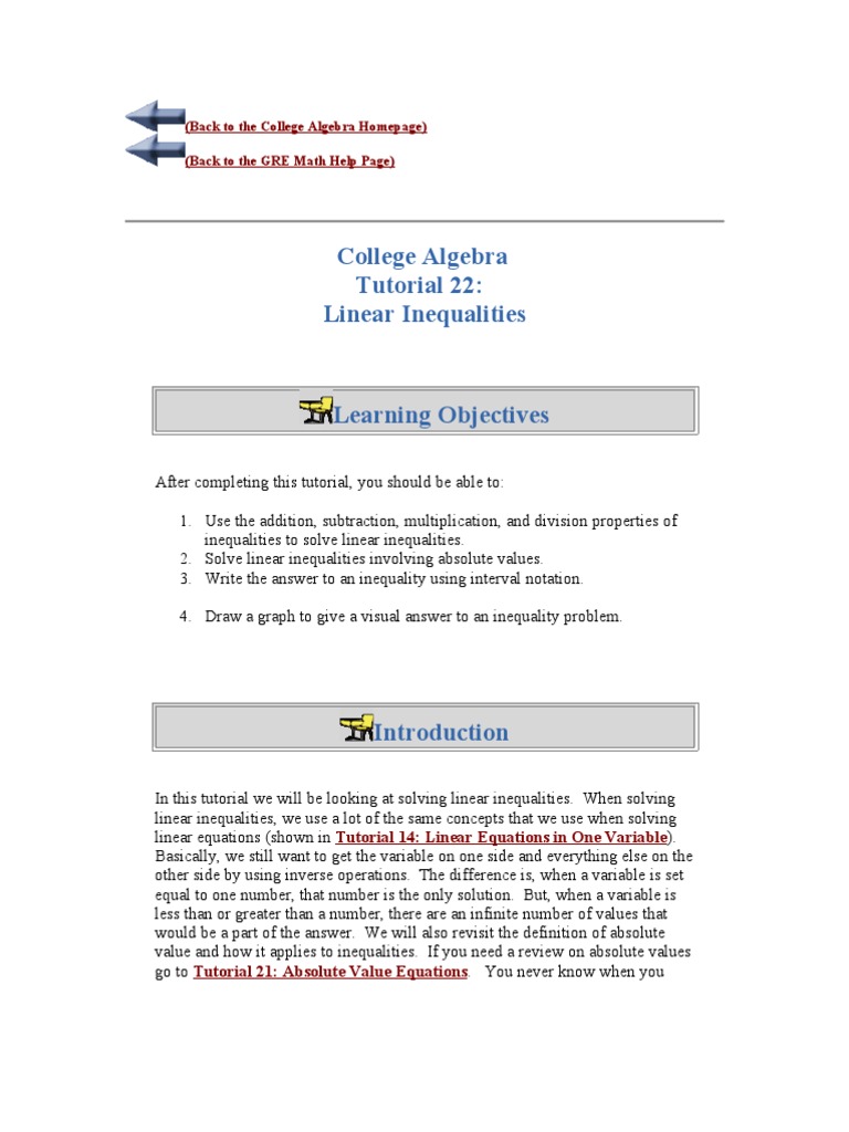 College Algebra Tutorial 22: Linear Inequalities: (Back To The College ...